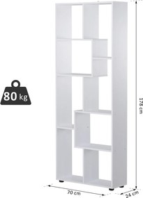 HOMCOM Moderní vertikální knihovna s 8 policemi z E1 dřevotřísky 70 x 24 x 178 cm bílá