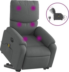 Elektrické zvedací masážní polohovací křeslo tmavě šedé textil 3204861