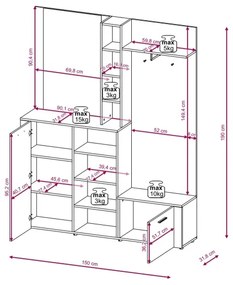 Předsíňová stěna se zrcadlem KEVIN hnědá/černá