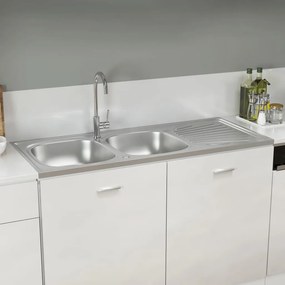 Kuchyňský dvojitý dřez stříbrný 1 200x500x155 mm nerezová ocel 147238