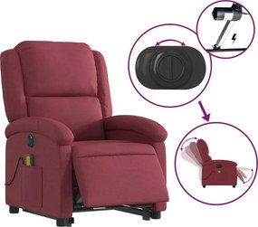 Elektrické zvedací masážní polohovací křeslo vínové textil 3204203