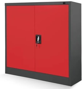 Kovová policová skříň se zámkem BETA eco - antracit/červená - rozměr 93x90 cm - 3D7043