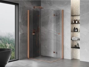Mexen Mist-F Duo, skládací sprchový kout 90 x 75 cm, průhledný, broušená měď - 8A6-090L-075P-65-00