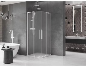 Mexen Velar L Duo, sprchový kout s posuvnými dveřmi 100 x 100 cm, 8mm sklo námraza, bílá matná, 871-100-100-02-33-20