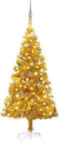 vidaXL Umělý vánoční stromek s LED a sadou koulí 150 cm PET [3077584] Barva: Stříbrná a růžová