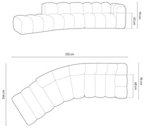 MUZZA Pětimístná pohovka pauline pravá 335 cm samet šedá