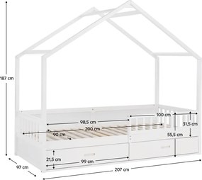 Postel Montessori BIANKA 90x200, masiv bílá Kondela 0000396817