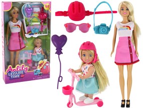 LEANToys Barbie panenka Anlily s holčičkou na koloběžce