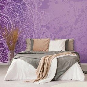 Tapeta fialová arabeska na abstraktním pozadí - 450x300 cm