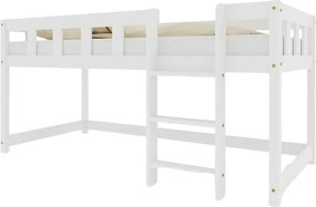 Benlemi Nízká vyvýšená postel PLOTTY s žebříkem 90x200 cm Zvolte barvu: Bílá, Zvolte stranu: Vpravo, Zvolte variantu: Bez závěsu