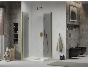 Mexen Lima Duo skládací sprchový kout 90 x 80 cm, Průhledné, Zlatá + sprchová vanička Flat - 856-090-080-50-02-4010G