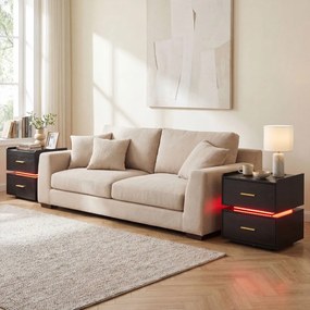 Costway Noční stolek s nabíjecí stanicí LED 2 zásuvky moderní poloplovoucí