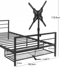 ČERNÁ KOVOVÁ HERNÍ POSTEL 206 CM, LED, NASTAVITELNÁ A KOŠE POD POSTELÍ