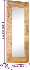 Ručně vyřezávané zrcadlo 110 x 50 x 2,5 cm masivní mangovník 321649