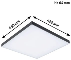 Paulmann 79908 Velora, černý subtilní stropní LED panel Rainbow dynamic RGBW, 19W LED 3000-6500K, 45x45cm, dálkové ovládání