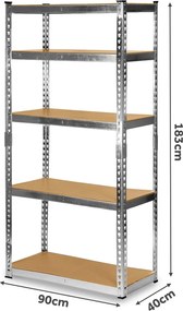 Kovová úložná police 183 x 90 x 40 cm Humberg HR-853 stříbrná