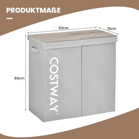 Costway 115 L 2 přihrádky koš na prádlo z netkané textilie s – 62 × 31 × 60 cm