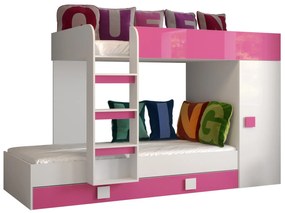 Dětská kombinovaná postel 90 cm Toreno 2 (bílá + bílý lesk + růžový lesk). 1083313