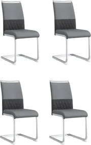 Aosom Sada 4 moderních a ergonomických jídelních židlí s vysokým opěradlem z umělé kůže a látky s efektem lnu, šedá