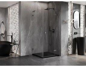 Mexen Lunar, L výklopný sprchový kout pravý 80 x 80 cm, 8mm čiré sklo, grafitový profil, 834L-080-080-95-00-P