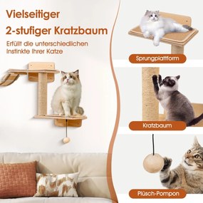 Costway 6 PCS lezecká stěna Kočky 2-stupňové škrabadlo s plošinami Houpací síť