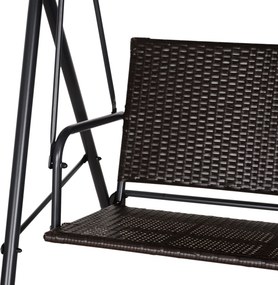 Outsunny Hollywoodský houpač 2-místný zahradní houpačka s nastavitelnou sluneční střechou, ocelový rám, ratan 140 x 110 x 151 cm