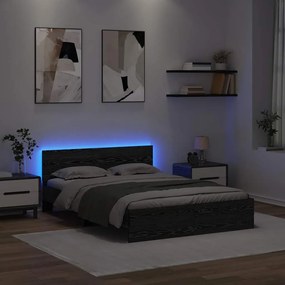 Rám postele s LED pásky Černý dub 135 x 190 cm Kompozitní dřevo 3403576