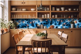 DIMEX | Fototapeta do kuchyně Nervové synapse KI-420-238 | 420 x 60 cm | modrá, černá, oranžová