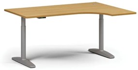 Výškově nastavitelný stůl OBOL, elektrický, 675-1325 mm, rohový pravý, deska 1600x1200 mm, šedá zaoblená podnož, buk