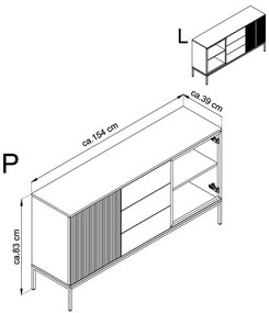 Komoda se zásuvkami Sento, černá/dub wotan, s osvětlením