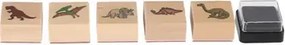 TEDDIES Dřevěná razítka Dinosauři / 5+1 ks s poduškou / 3x3 cm / od 3