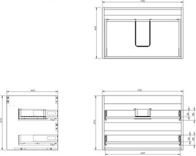 Mexen Box-A, závěsná skříňka 70 cm, 2 zásuvky, ořech, 91AX0-0700-470-2-86