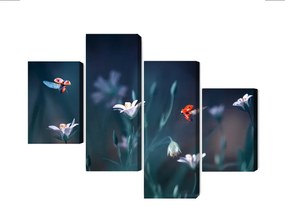 Vícedílný obraz Berušky A Květy V Makro Měřítku Nedostatek Nedostatek Plátno Canvas 80x50