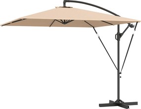 Umbrella Outsunny S Táhlem Ø260 cm s UV Ochrannou 50+ Voděodolný Slunečník s Podstavcem, Krytem, Klikou a Bezpečností proti Větru, Odklápěcí Zahradní