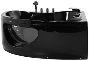 Vířivá rohová vana s LED osvětlením a vodními tryskami 190 x 150 cm černá TOCOA Beliani