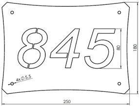 Domovní číslo tabulka lakovaná 2 Odstín: RAL 7016 - Antracit