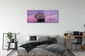 akrylový obraz Fialové nebe ship sea 120x60 cm