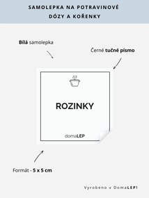 ROZINKY – bílá samolepka na dózu, tučné písmo, 5 x 5 cm | DomaLEP