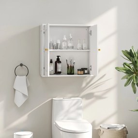 HOMCOM Koupelnová nástěnná skříňka s regály, 2 dveře s obloukovým designem a zlatými úchyty, 60x20x60 cm, bílá