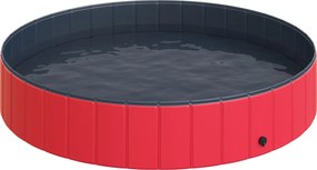 Skládací bazén PawHut pro psy a kočky Ø160x30cm Přenosná vana pro domácí zvířata PVC Protiskluzová Víceúčelová pro použití uvnitř i venku Červená | Ao