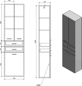 Aqualine ZOJA / KERAMIA FRESH 51293 vysoká skříňka 184 cm bílá