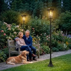 Outsunny Solární lucerna sada 2 stojacích lamp 180 cm s nastavitelnou výškou a 2 režimy jasu, spínač se světelným senzorem, IP44