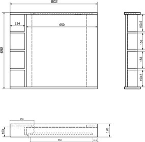 Aqualine Aqualine, KORIN STRIP zrcadlo s LED osvětlením a poličkami 80x70x12cm, KO350S