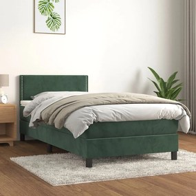 Box spring postel s matrací tmavě zelená 90x200 cm samet