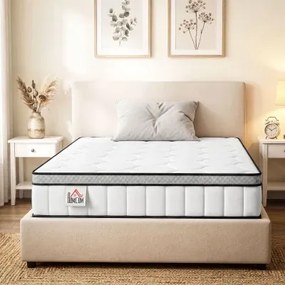 HOMCOM matrace 90 x 190 cm, výška 20 cm, 7-zónový taštičkový pružinový jádro s chladivým paměťovým pěnovým gelem