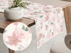 Biante Sametový běhoun na stůl Tamara TMR-036 Růžovo-béžové akvarelové květy na bílém 20x120 cm