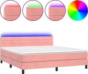 Box spring postel s matrací a LED růžová 180x200 cm samet 3134482