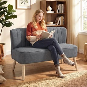 HOMCOM dvojsedák – kompaktní čalouněná pohovka v lněném vzhledu do obývacího pokoje, ložnice i menších prostor, šedá (117 × 56,5 × 77 cm)