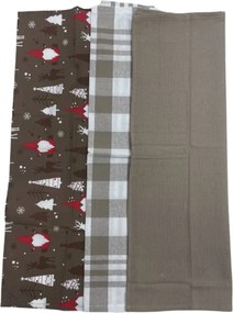 Utěrky na nádobí Vánoční Christmas hnědá 3ks 45x70cm TiaHome