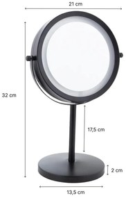 Erga Kimi, zvětšovací kosmetické zrcadlo s LED podsvícením 210x320 mm, černá matná, ERG-YKA-CH.KIMI-BLK